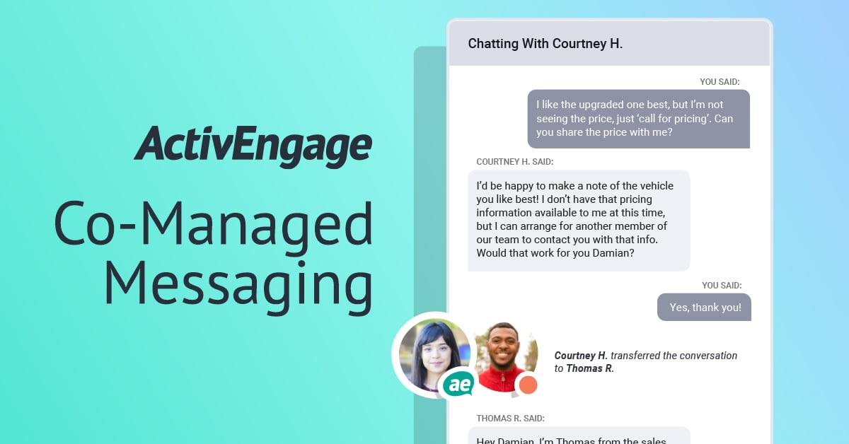 Automotive Co-Managed Chat by ActivEngage | Auto Dealer Text Messaging
